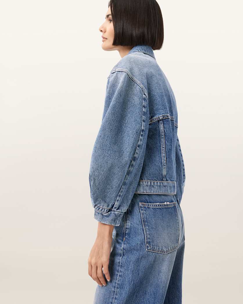 Luca Cropped Denim Jacket Mid Indigo | ALLSAINTS US